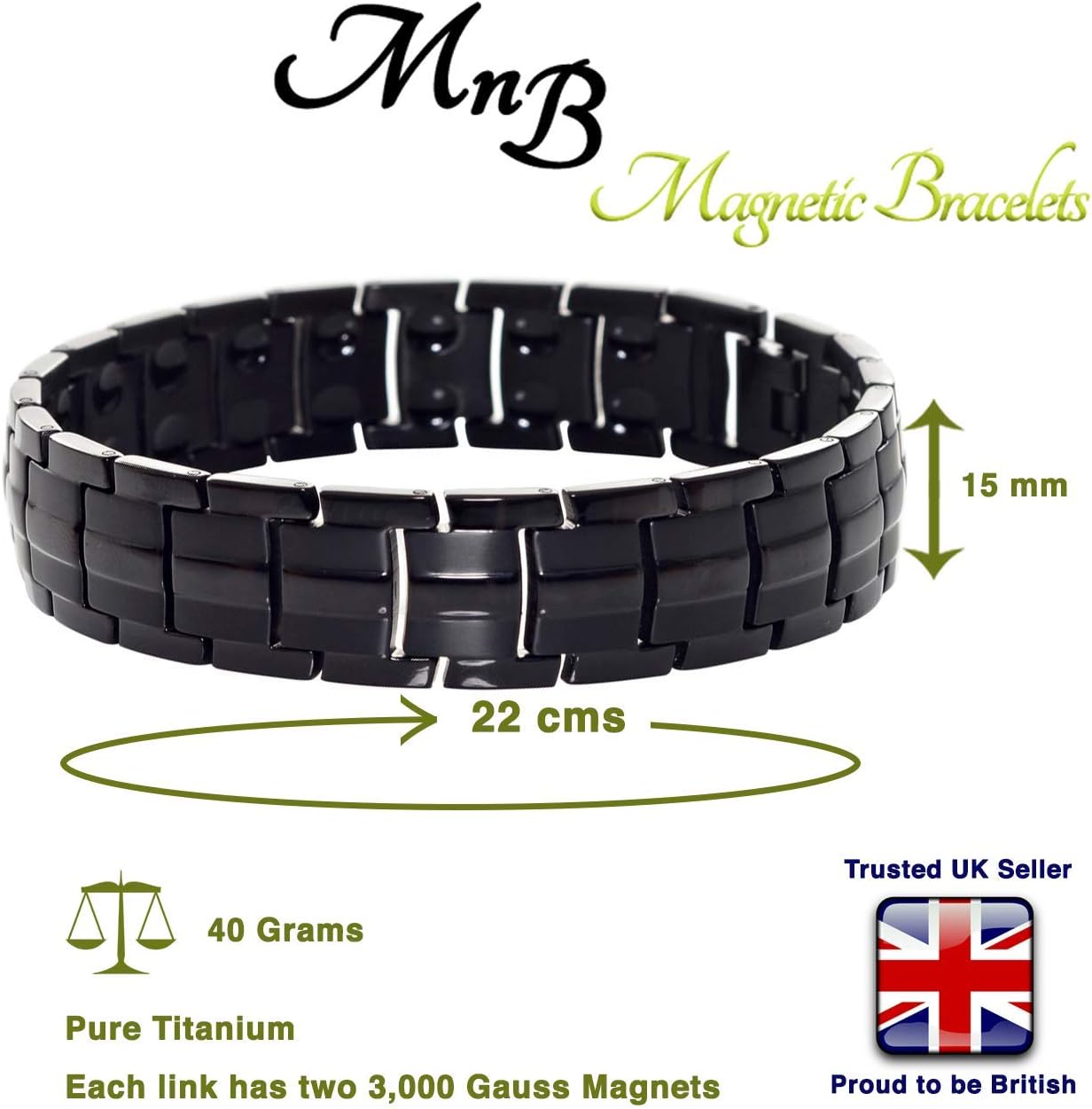 Titanium Magnetic Wide Barrel Bracelet in Black - MnB Magnetic Jewellery